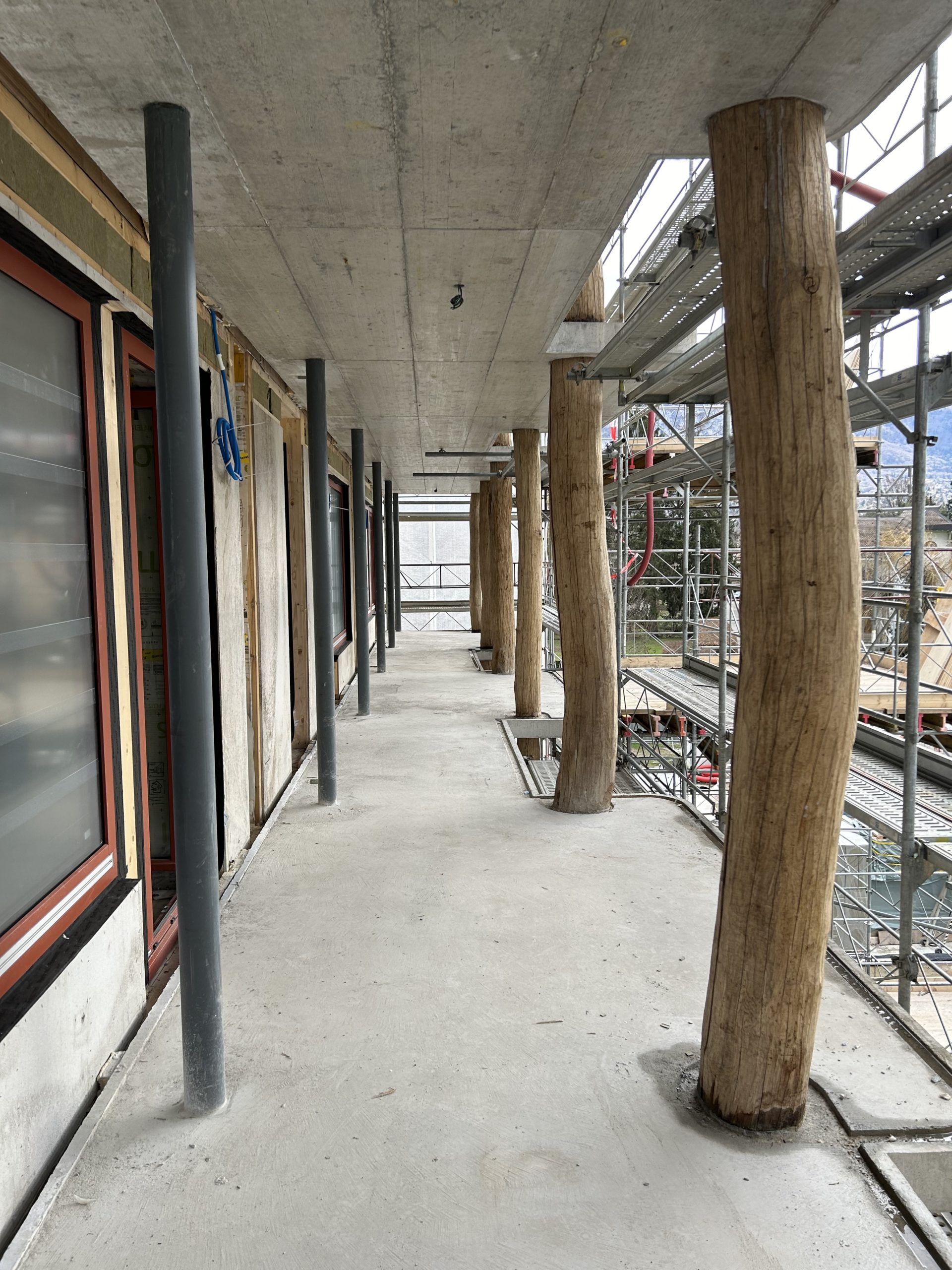 Début de la mise en place des poteaux en chêne sur le chantier de La ...